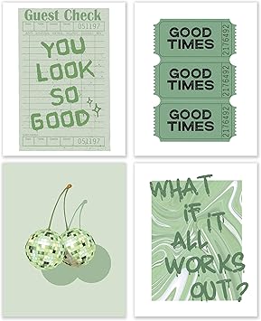 Amazon.com: BESERH Funky Trendy Green Posters Set of 4, Preppy Retro ...