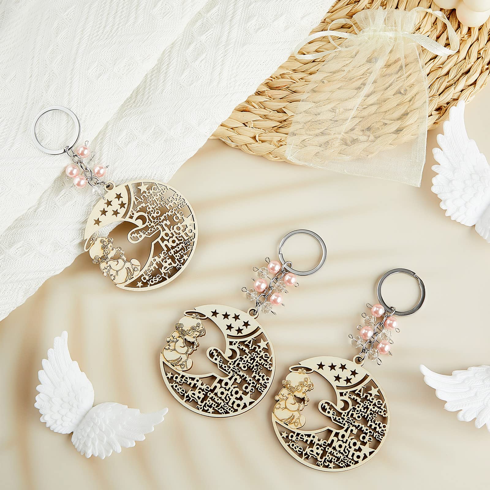 50 Pcs Baptism Wood Keychains Angel Moon Design Baptism Favors with ...