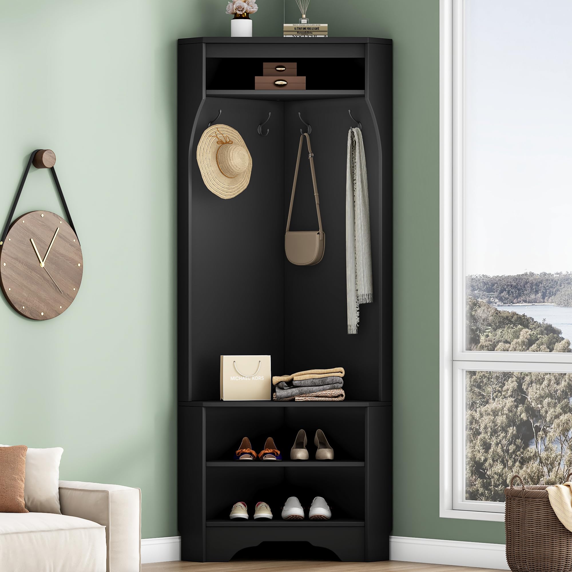 Amazon.com: Merax Corner Hall Tree with Shoe Bench Entryway ...