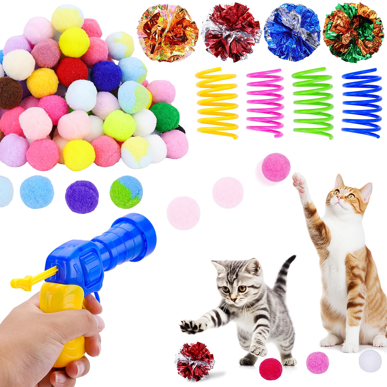 SelfTek Cat Balls Interactive Toy, Cat Balls Launcher with 100 Pcs Soft ...