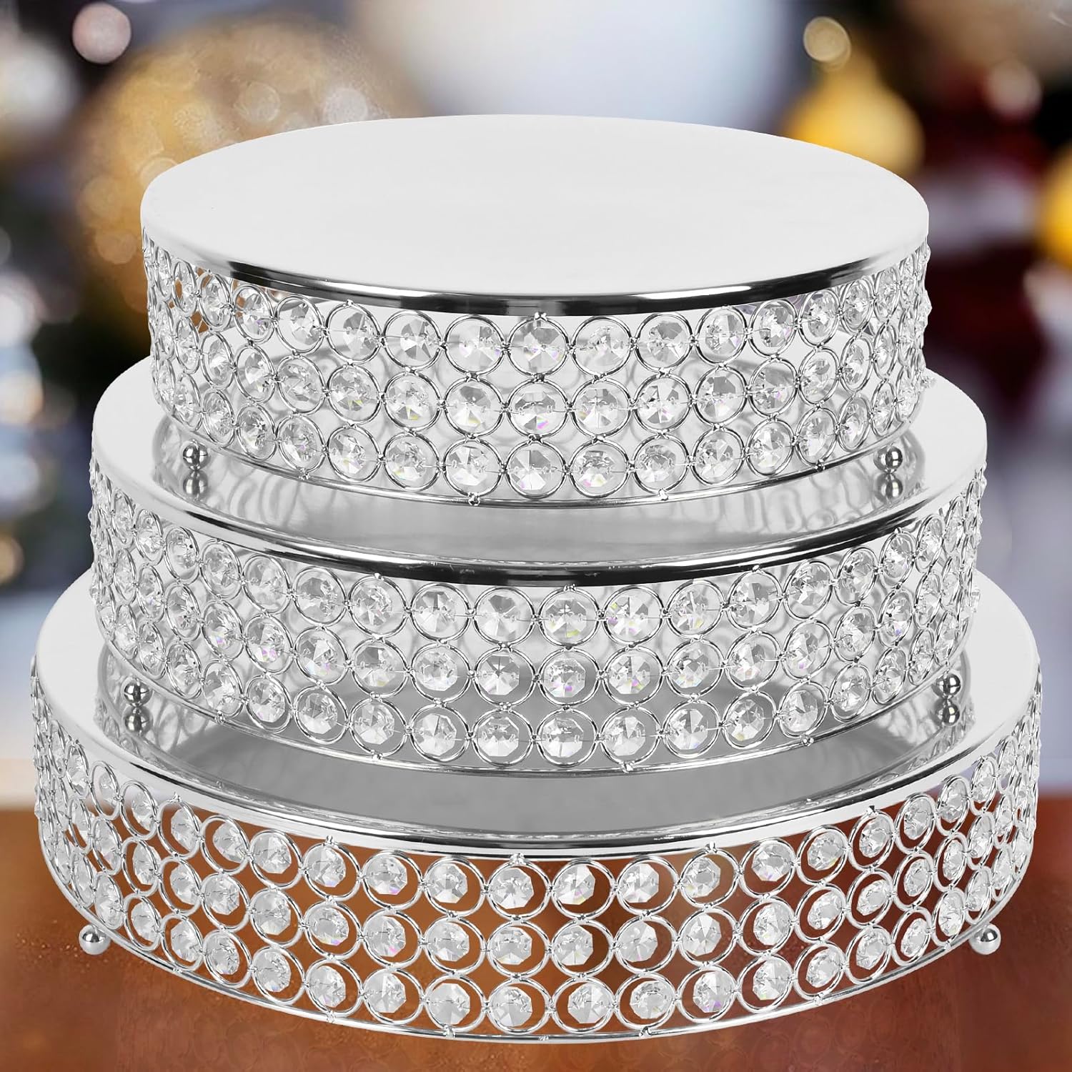 Amazon.com | 3 Pack Silver Cake Stand Set, 12" 14" 16" Crystal Metal ...