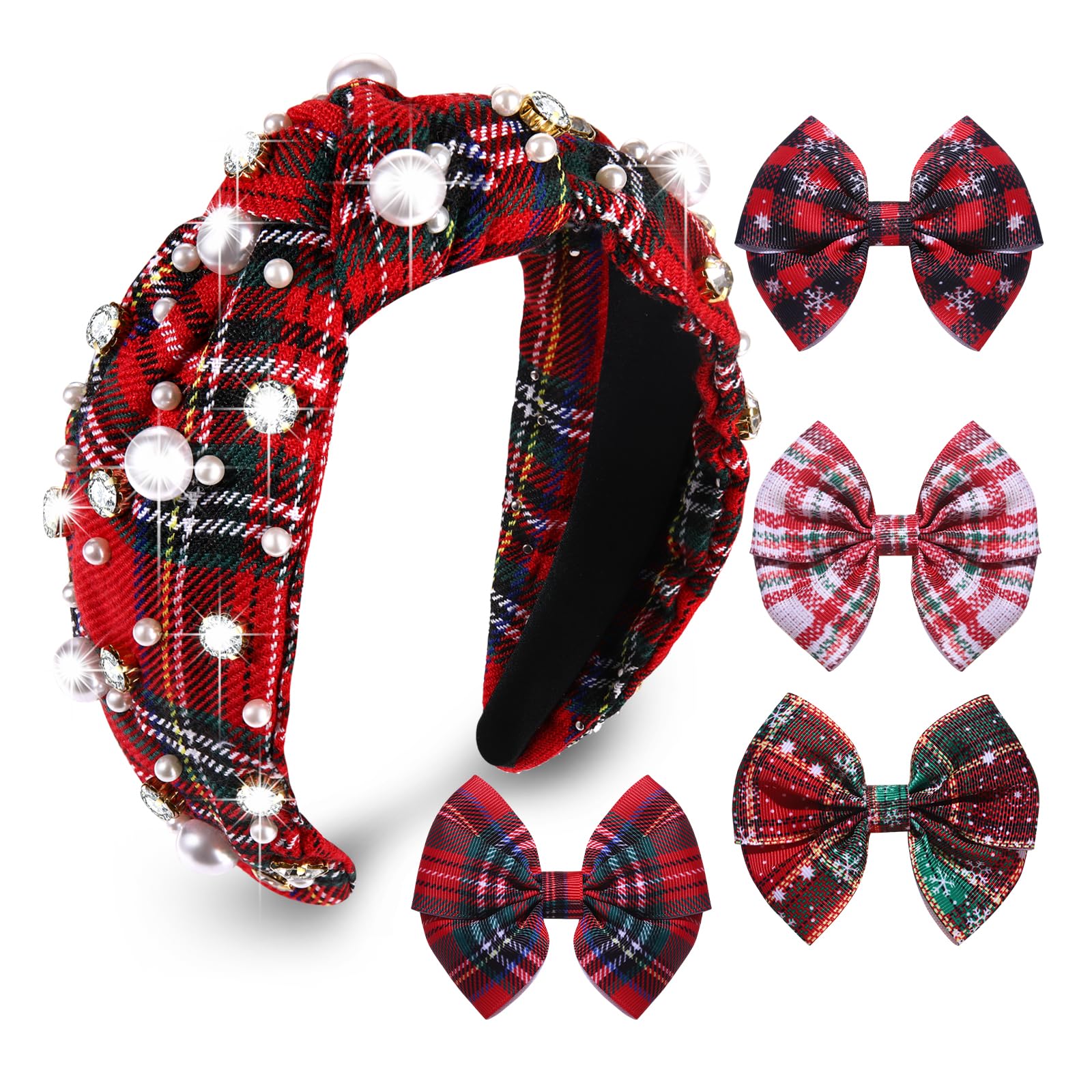 Amazon.com : Christmas Headband Bow Red Green Pearl Rhinestone ...