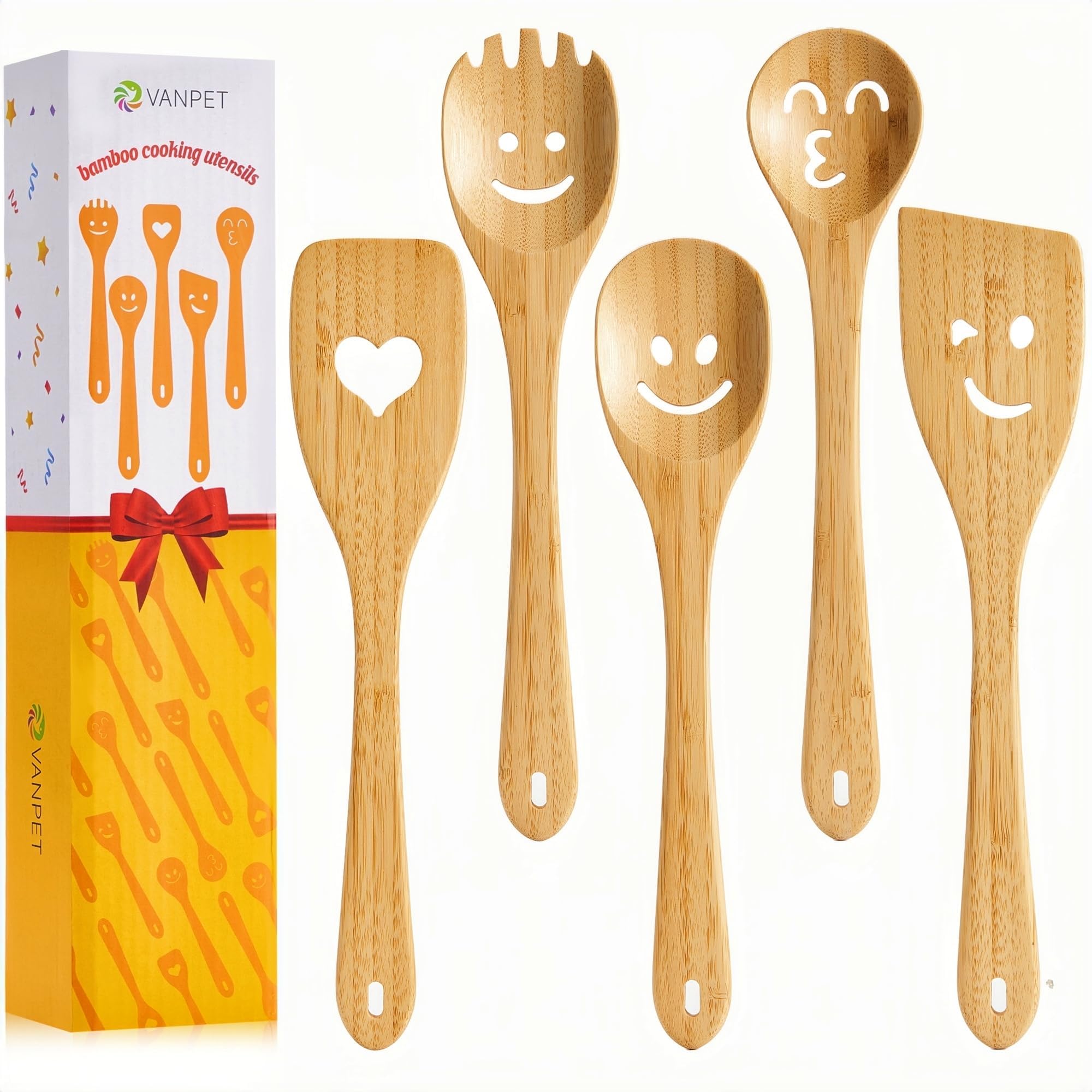 Amazon.com: Wooden Cooking Utensil Set, Cute Spatula Set, Funny Bamboo ...