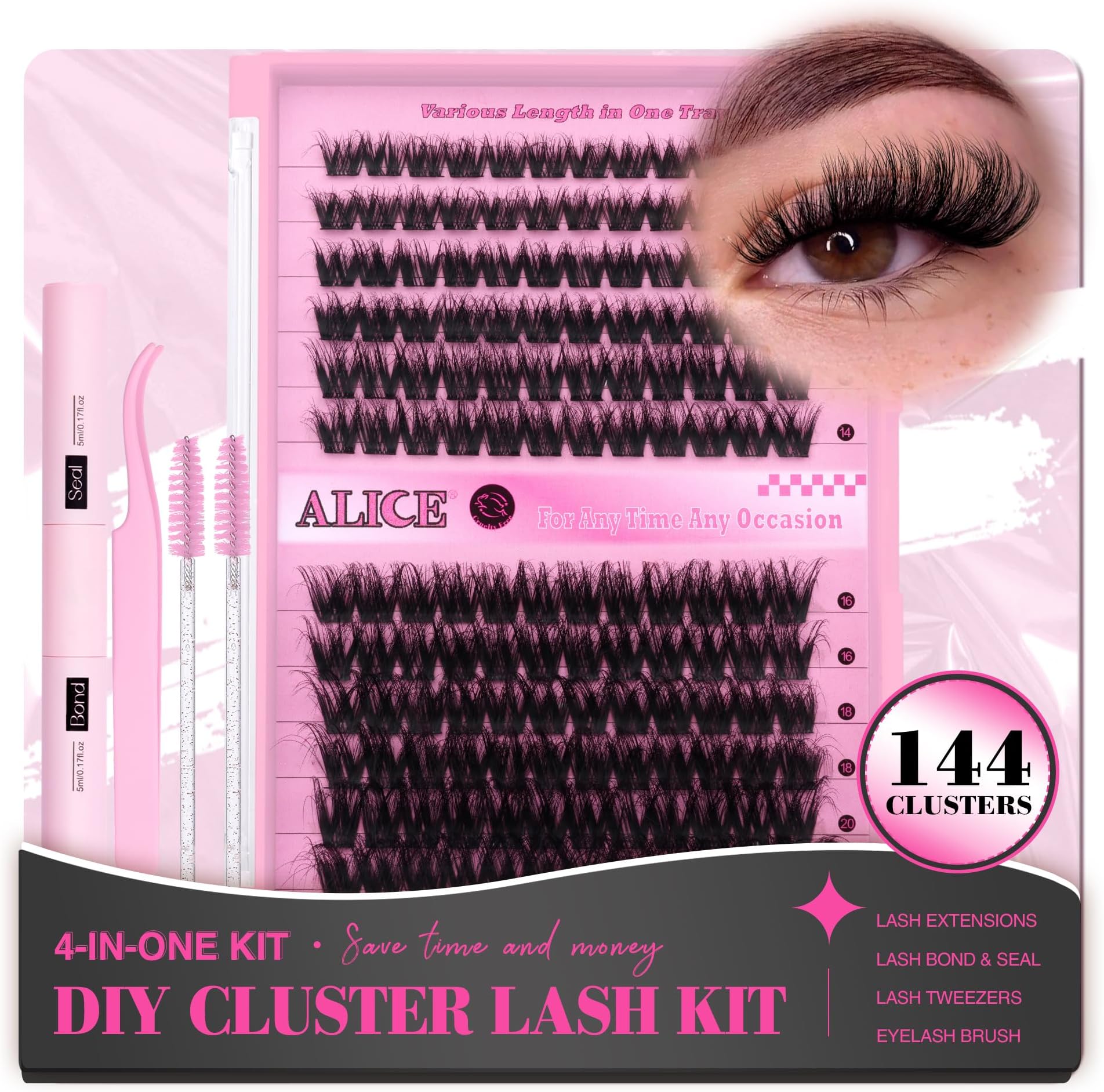 Amazon.com: ALICE Lash Extension Kit Fluffy Volume Cluster Lashes Wispy ...