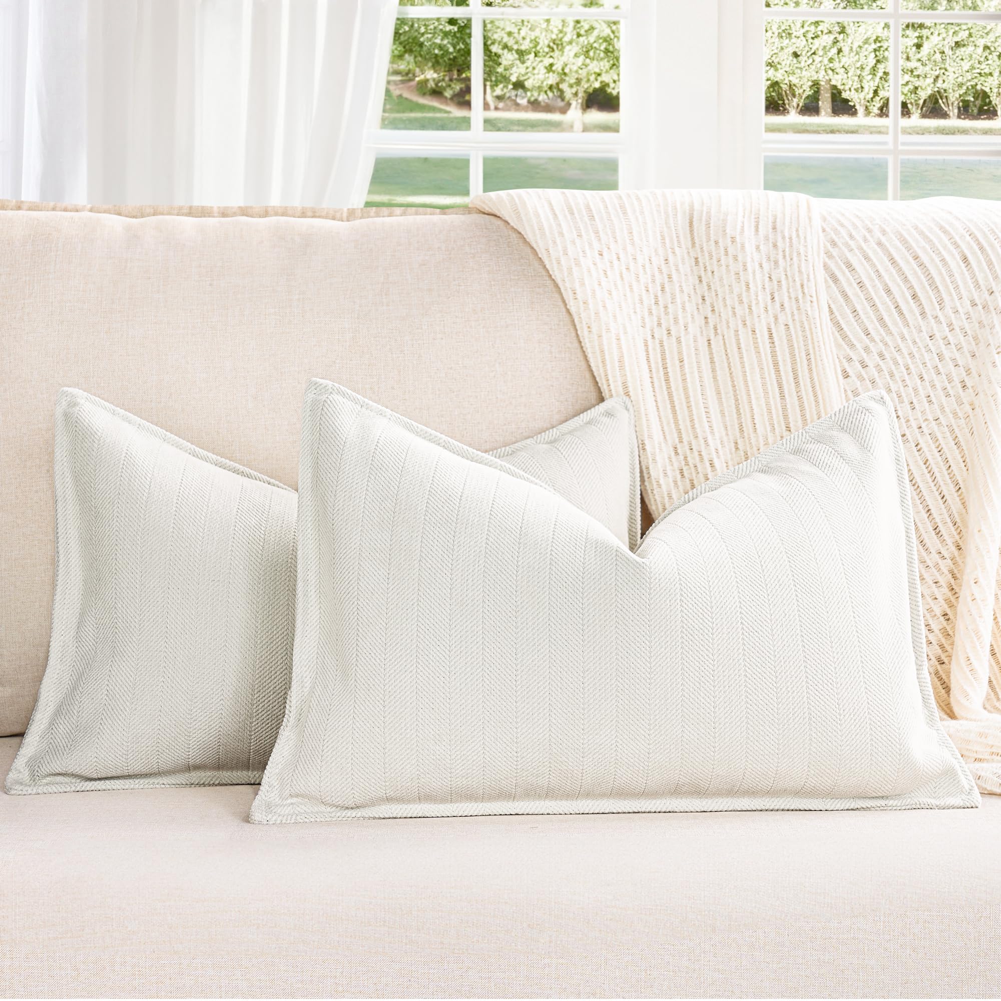 Amazon.com: ZWJD Cream Pillow Covers 12x20 Set of 2 Chenille Throw ...