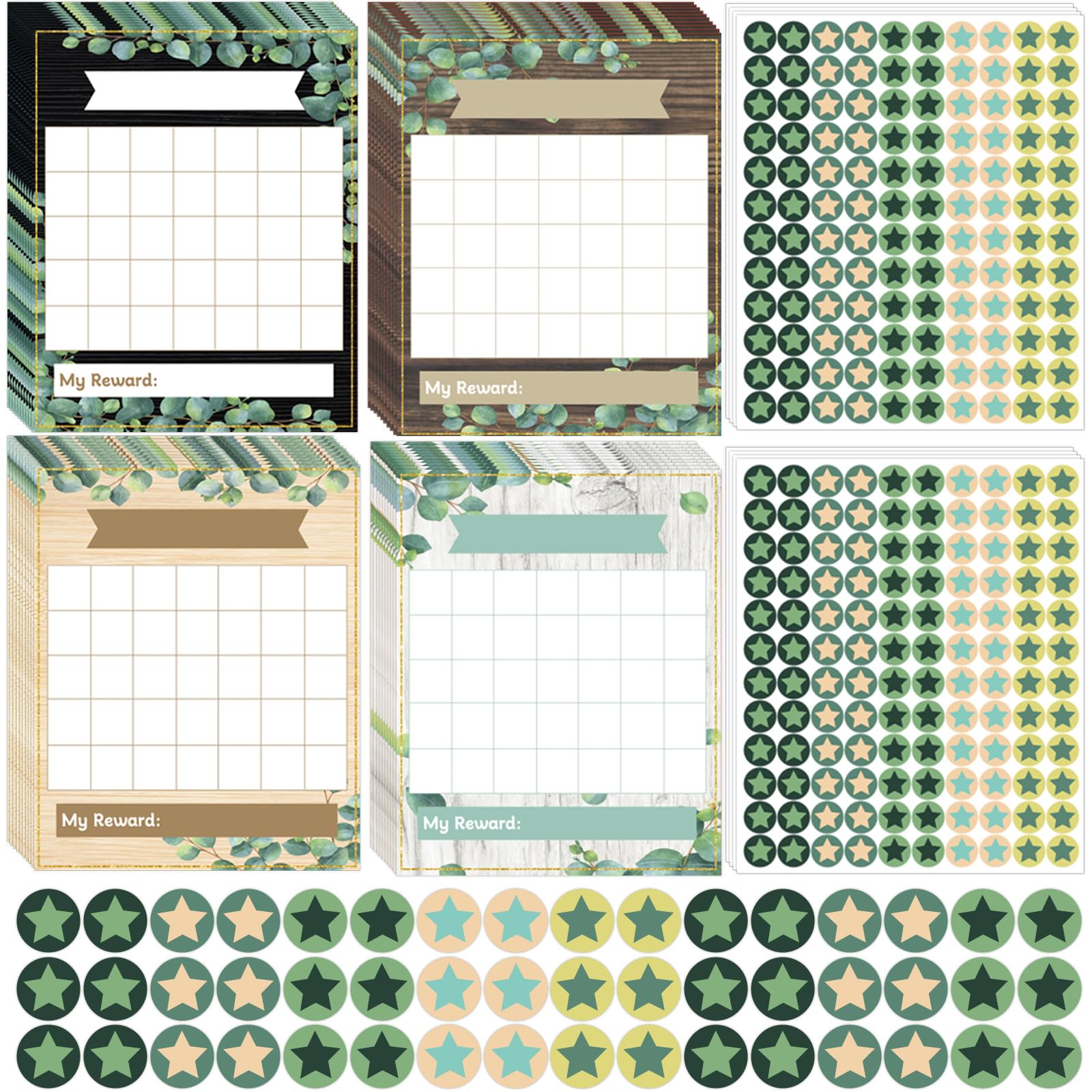 Snapklik.com : 40 PCS Simply Boho Reward Sticker Charts Eucalyptus ...