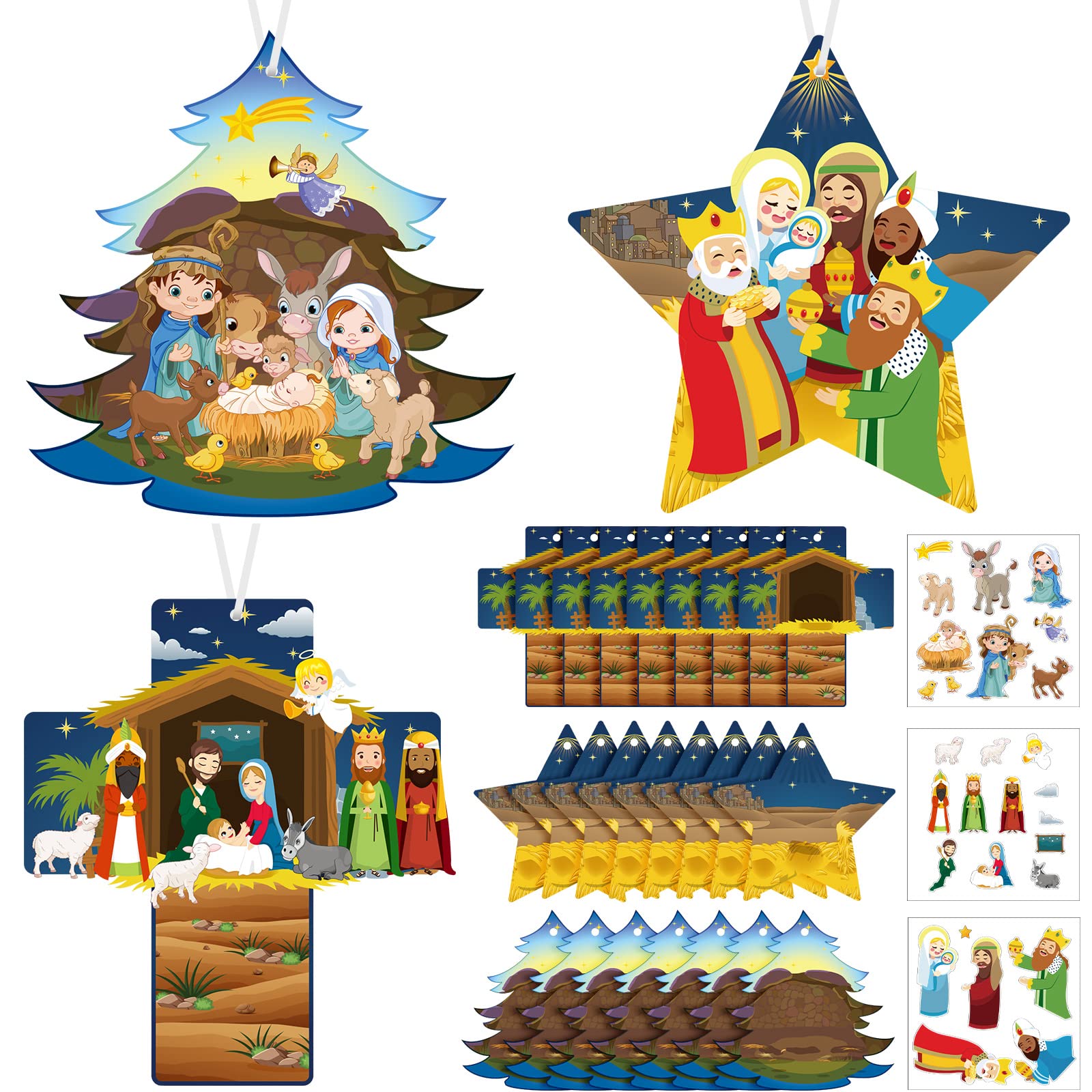 Amazon.com: Outus 48 Sets Religious Crafts Nativity Stickers Make a ...