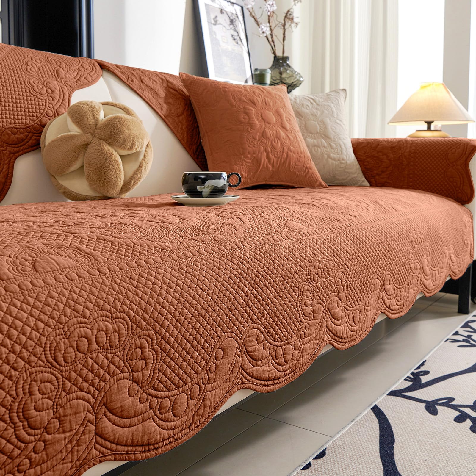 Amazon.com: vctops Boho Cotton Quilted Couch Cover Soft Embroidered ...