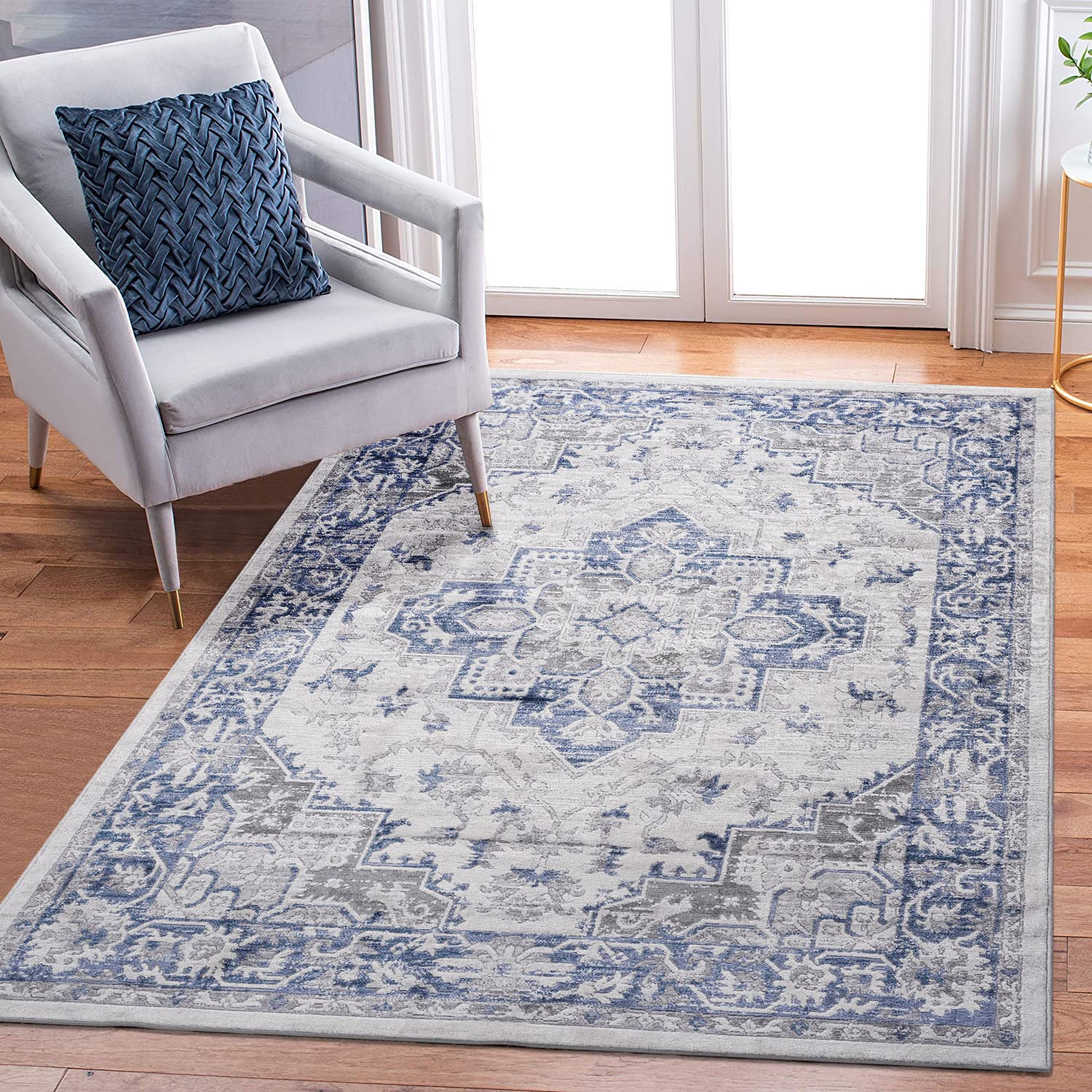 Amazon.com: NAAR Indoor Decor Area Rugs 5x7 Blue/Grey/Oriental Non ...
