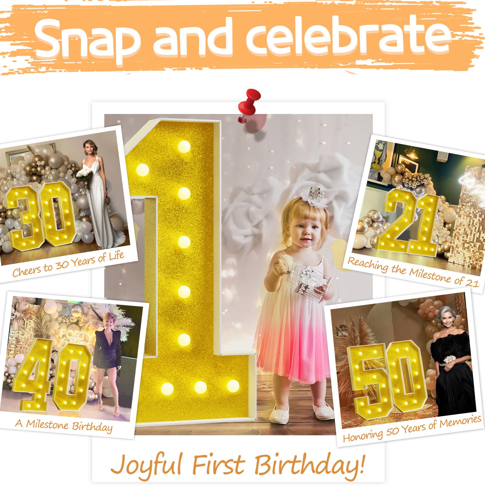 Snapklik.com : Imprsv 4FT Gold Marquee Numbers,DIY Marquee Numbers ...