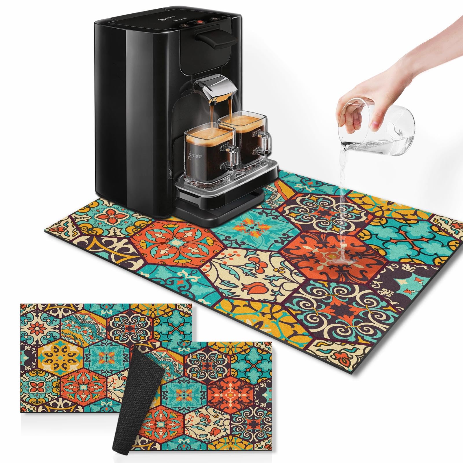 Amazon.com: Arttown Boho Coffee Mat for Countertops, Colorful Talavera ...