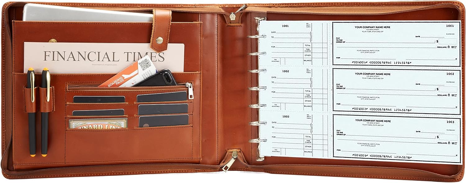 Amazon.com : Business Check Binder 7 Ring Leather Portfolio for 3-Up ...