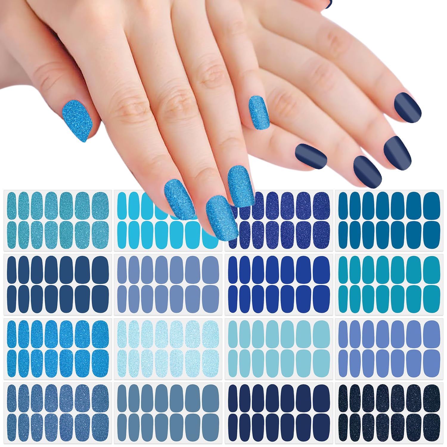 Amazon.com: SILPECWEE 16 Sheets Blue Nail Wraps for Women Glitter Solid ...