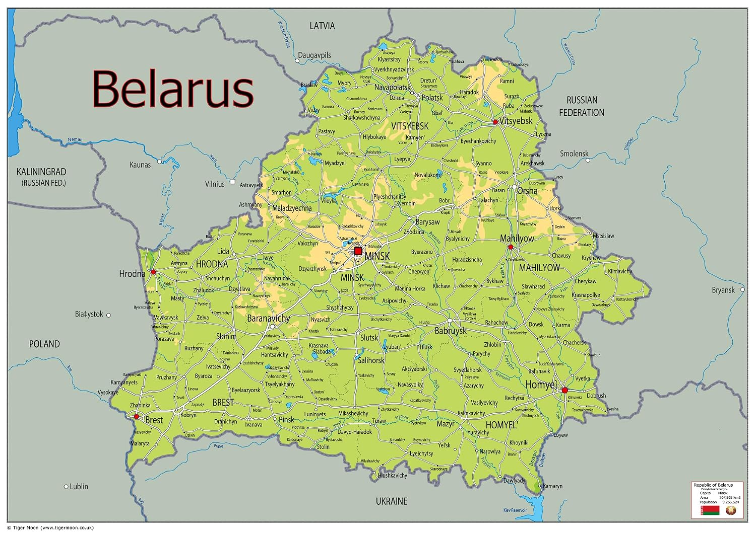 Physical Map of Belarus - The Oxford Collection - Size A1 - Paper ...