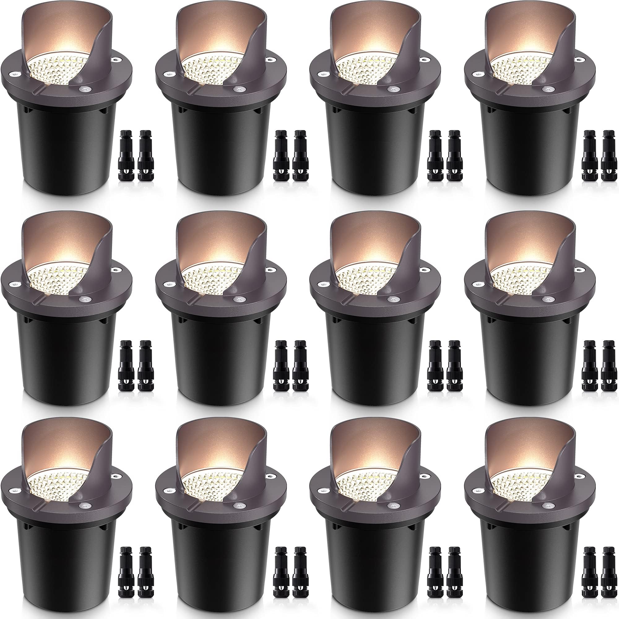 SUNVIE 12 Pack Low Voltage Landscape Lighting 12W LED Outdoor In-Ground ...