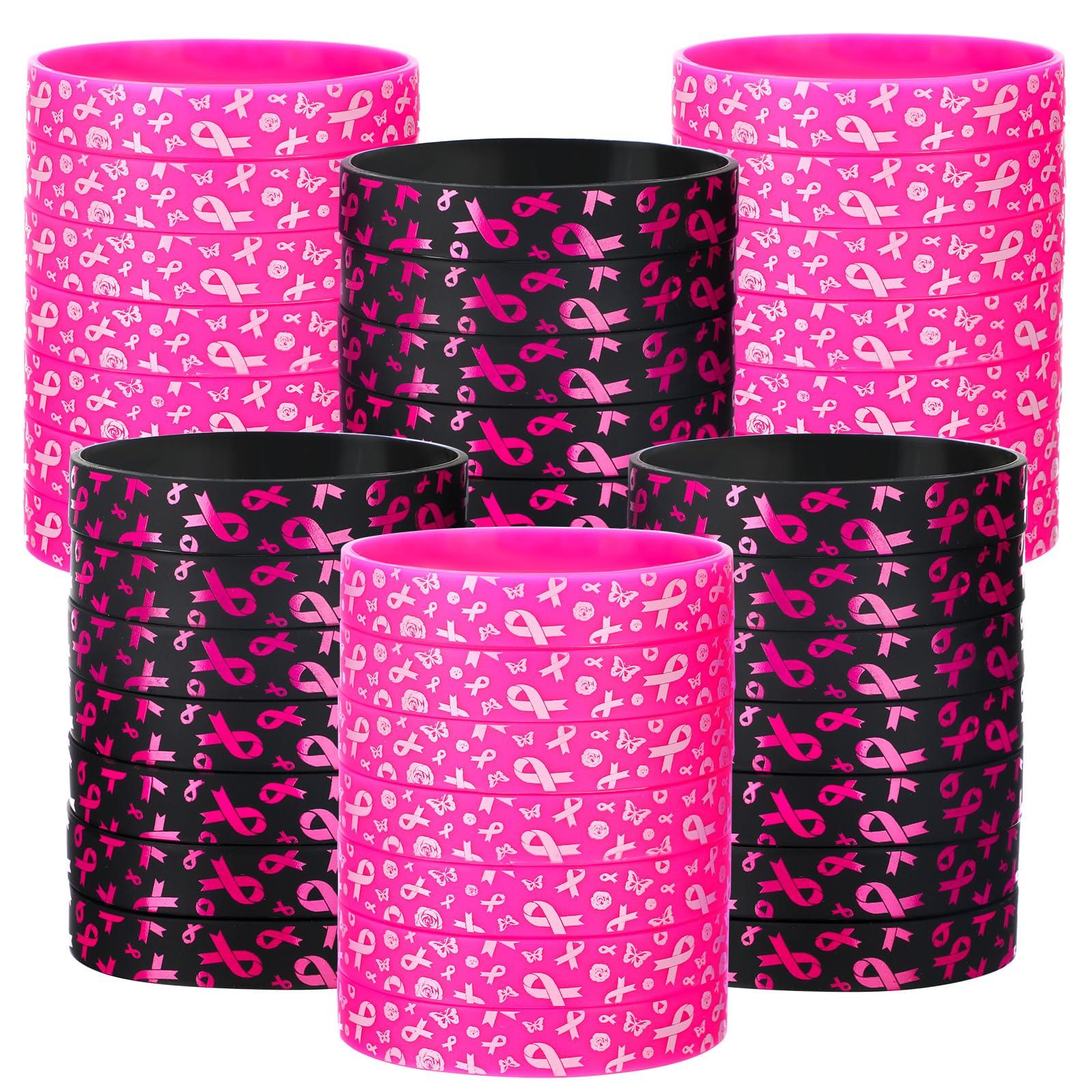 Amazon.com: Patelai 48 Pcs Breast Cancer Awareness Bracelets Pink ...