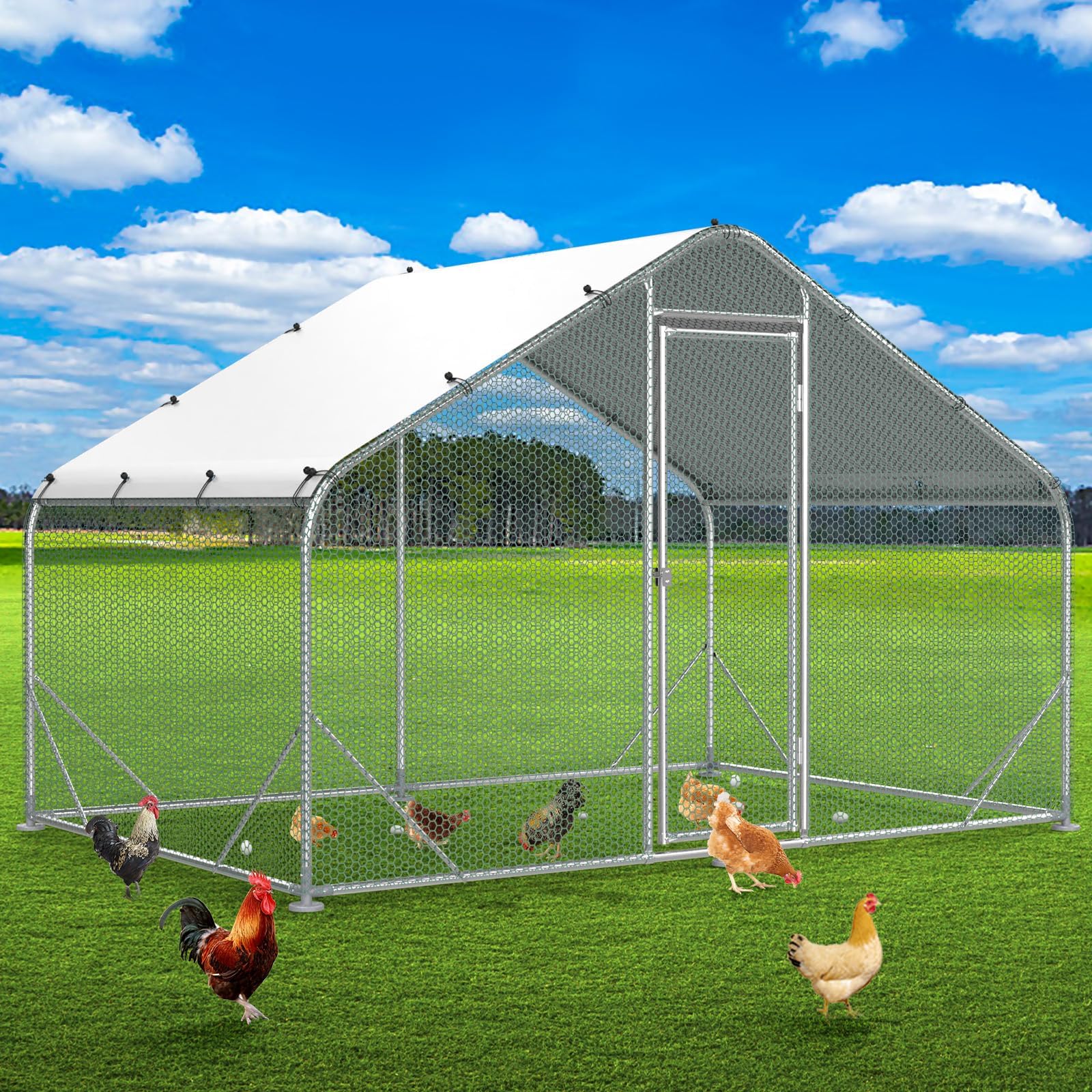 Amazon.com: Unovivy Large Metal Chicken Coop Run, Walk-in Poultry Cage ...