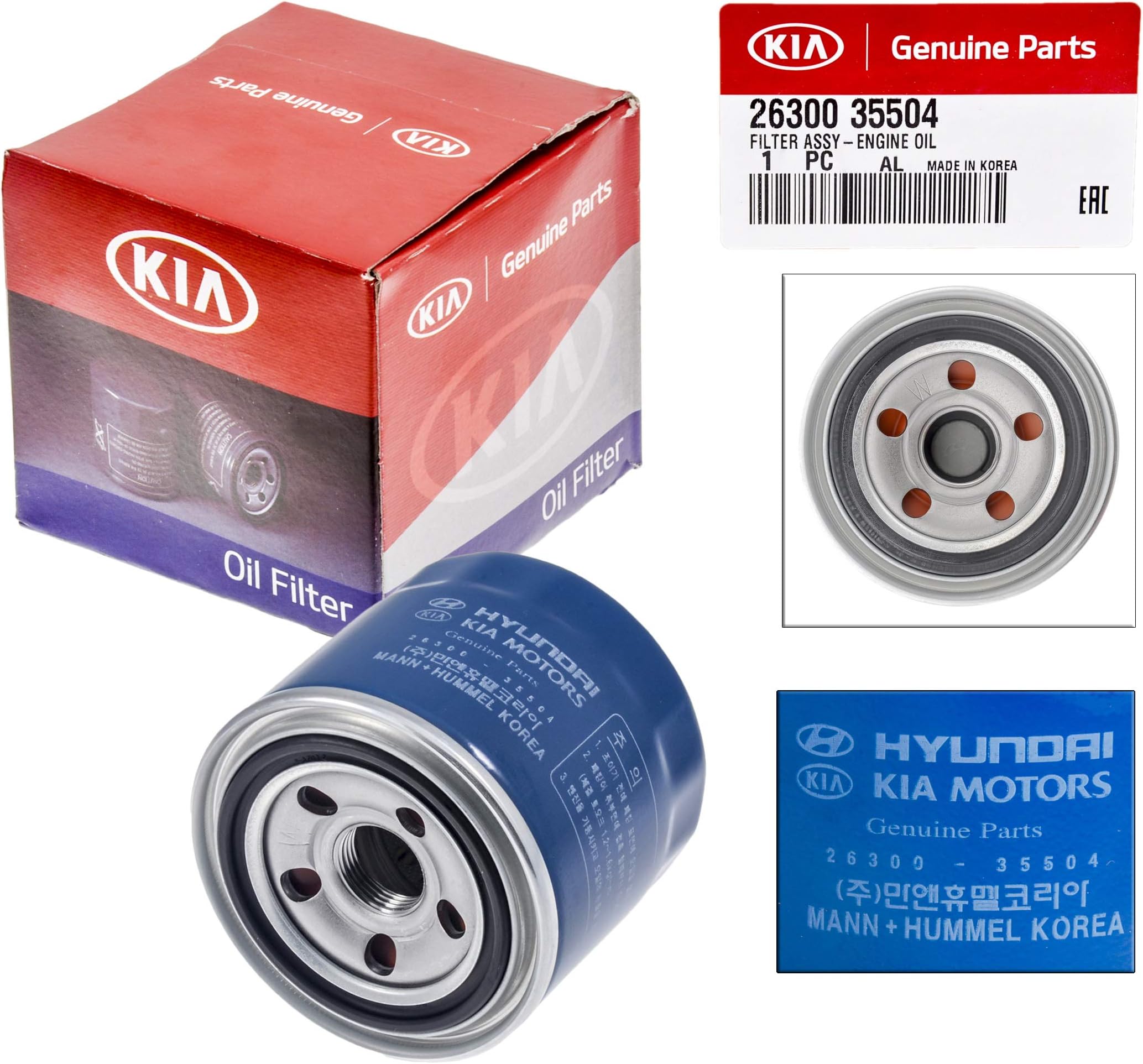 Amazon.com: Set of 3 Genuine OEM Hyundai Oil Filter 26300-35505 + Plug ...