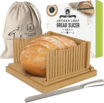 Amazon.com | Bamboo Wooden Bread Slicer for Homemade Bread Kit with ...