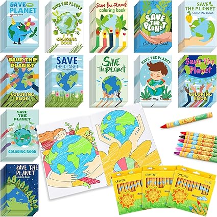 Amazon.com: Fulmoon 72 Pcs Earth Day Coloring Books with 72 Pcs Crayons ...