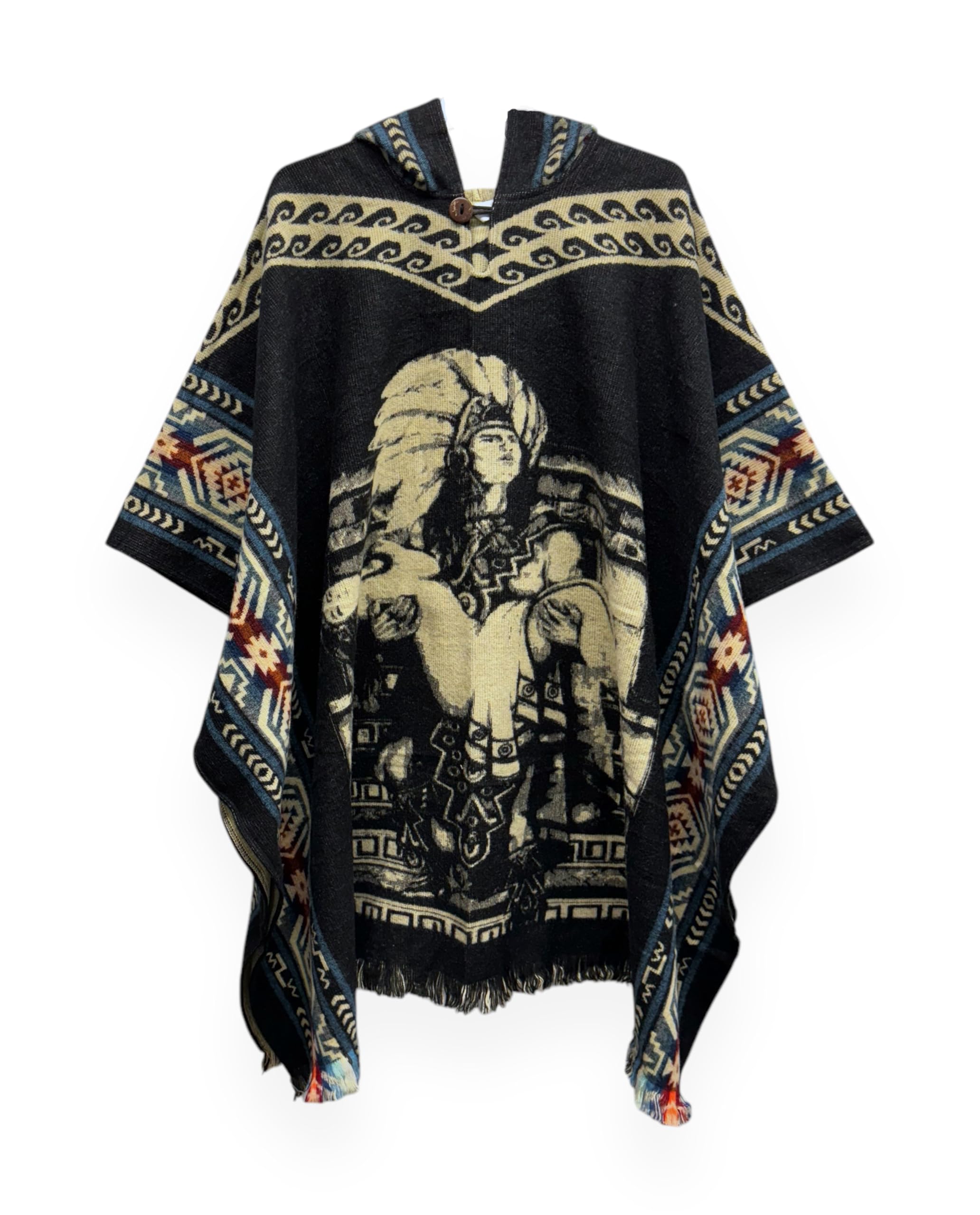 Aztec Calendar Aztec Warrior Alpaca Wool Poncho Cape Shawl Blanket ...