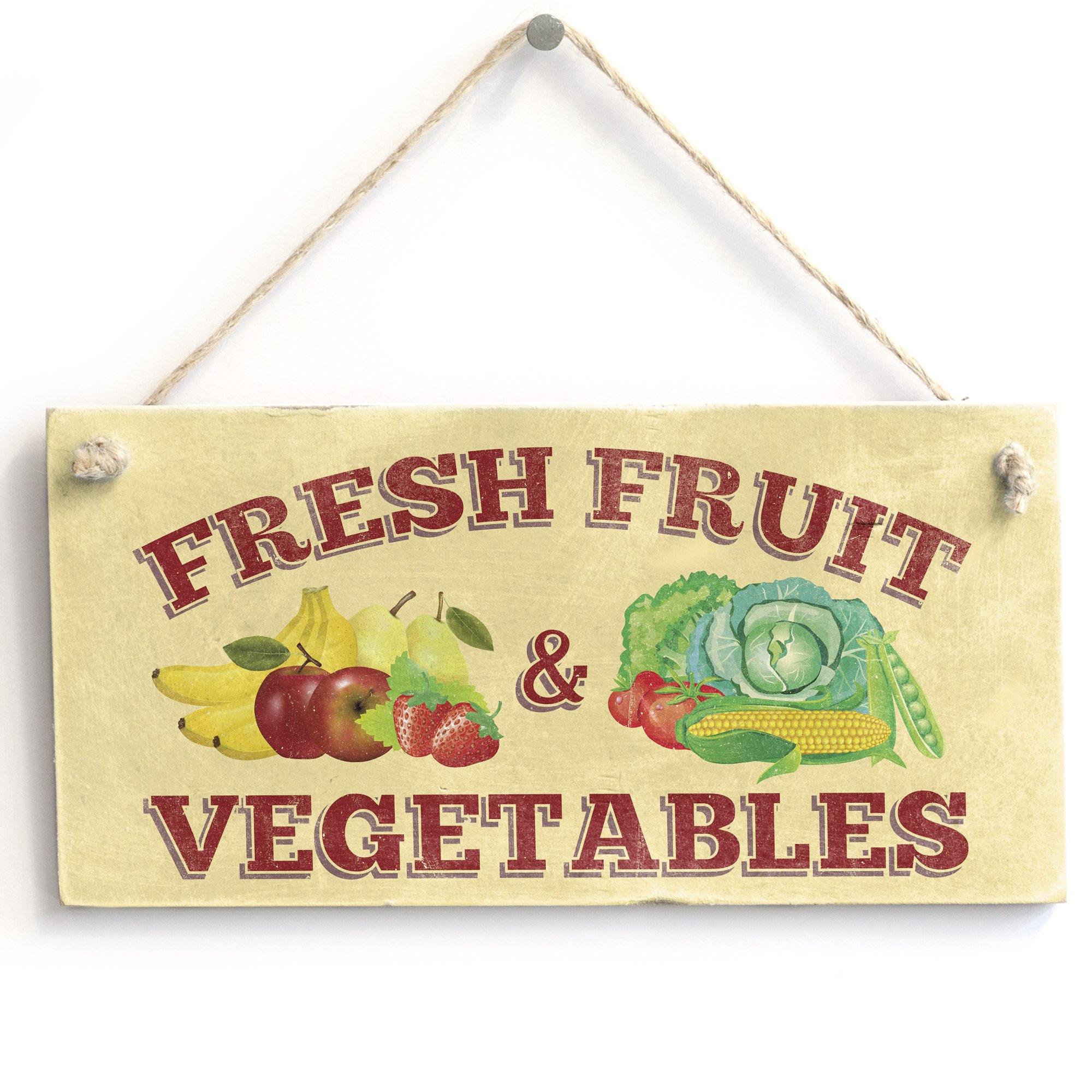 Fresh Fruit & Vegetables - Handmade Retro Vintage Wooden Kitchen Sign ...