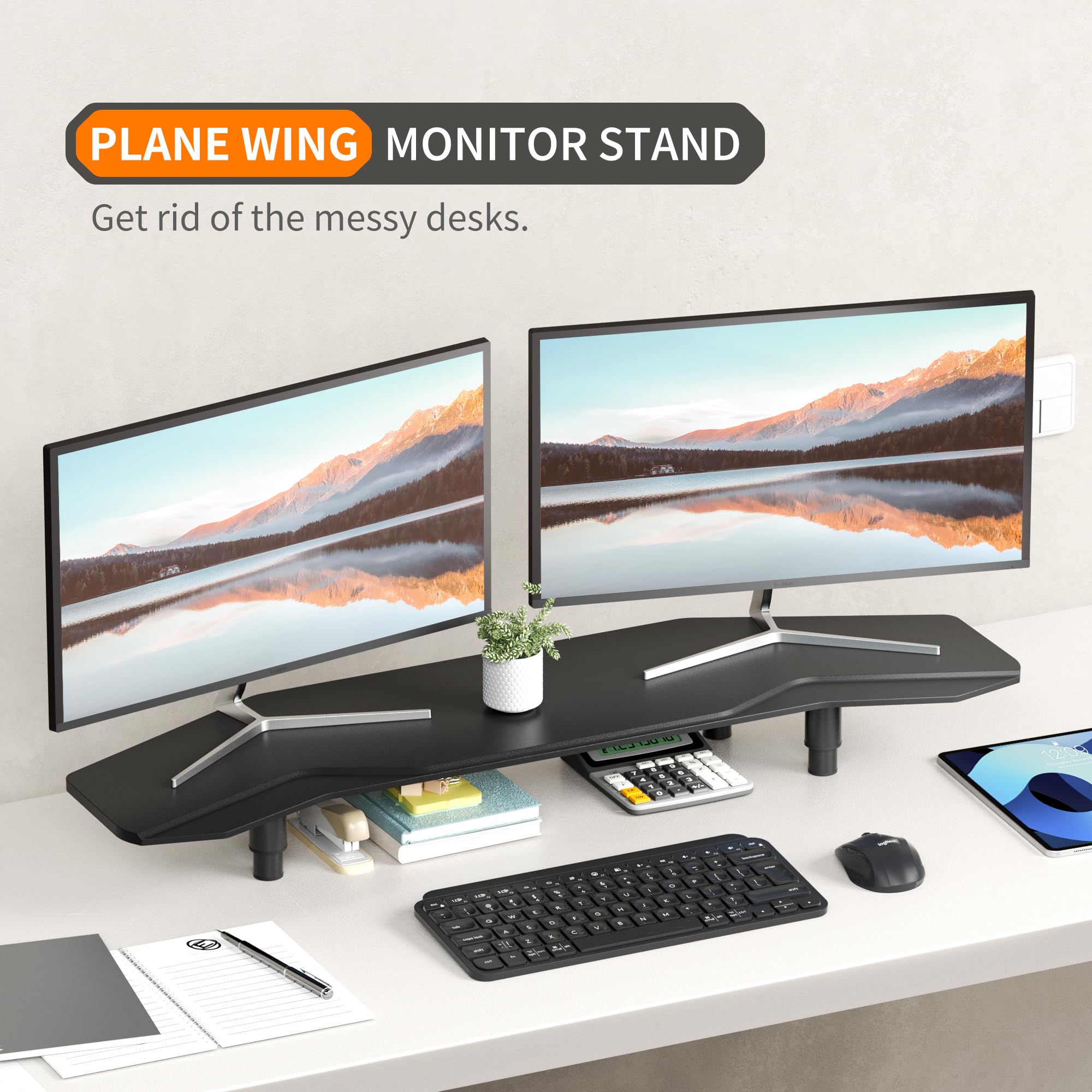 Snapklik.com : 39.4 Inch Dual Monitor Stand Riser Black,Plane Wing ...