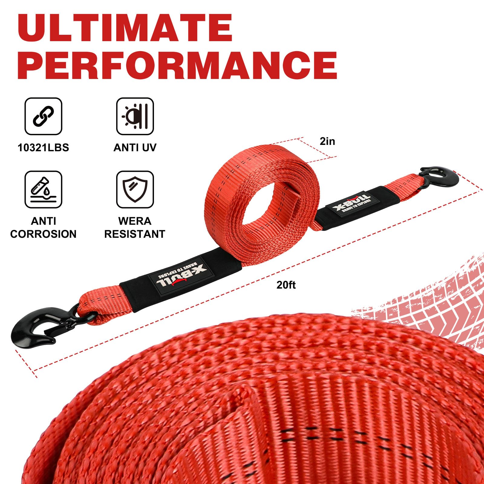 Snapklik.com : X-BULL Tow Strap (2 In X 20 Ft)