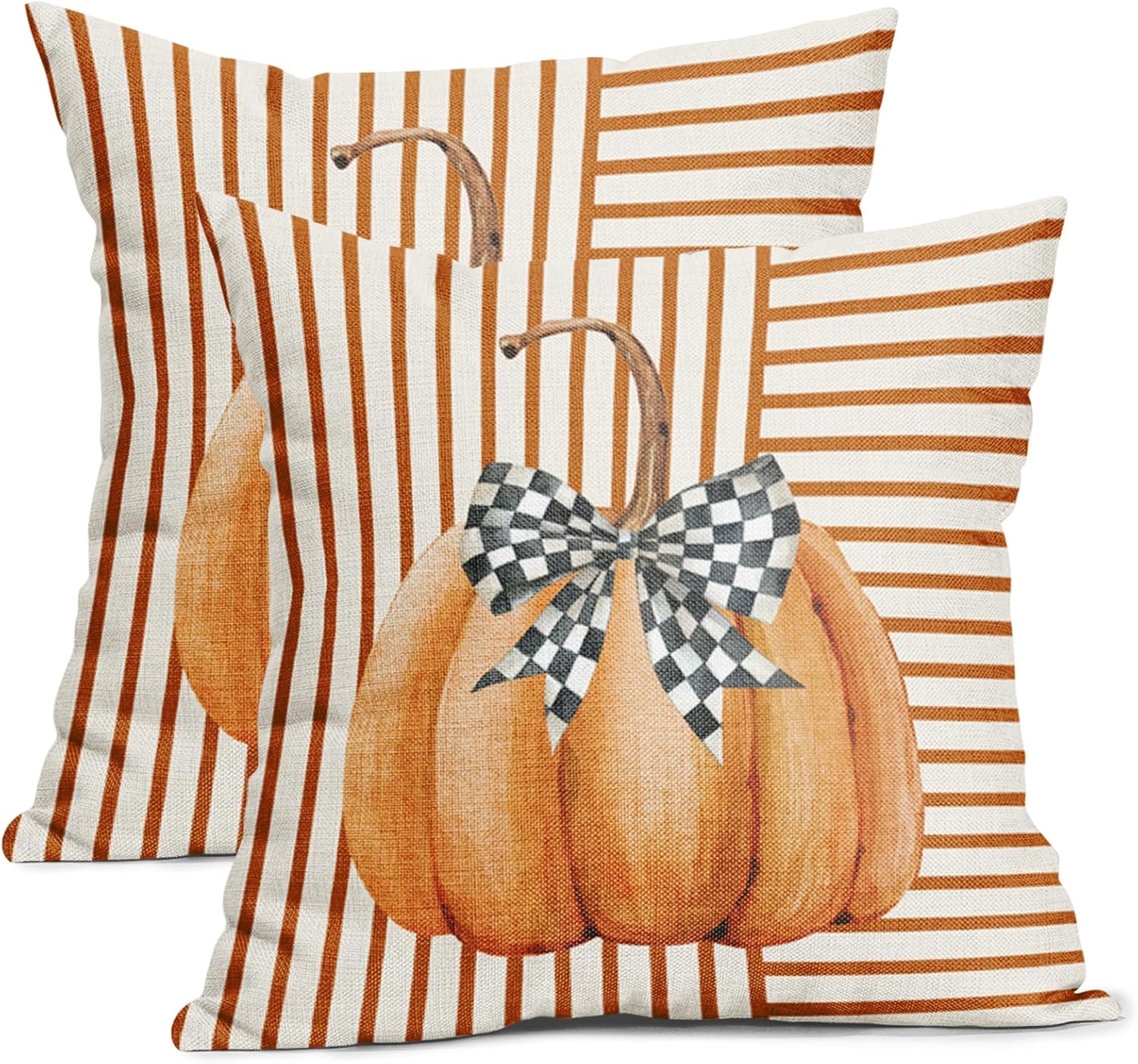 Amazon.com: Orange Pumpkin Striped Fall Pillow Covers 18X18 Inch Autumn ...