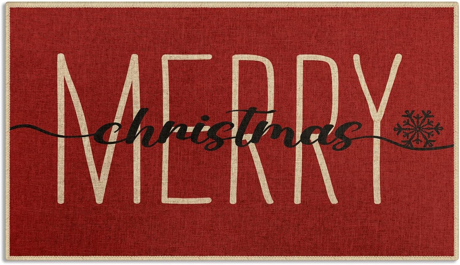 Amazon.com: Arttown Christmas Door Mat Outdoor, Merry Christmas Red ...