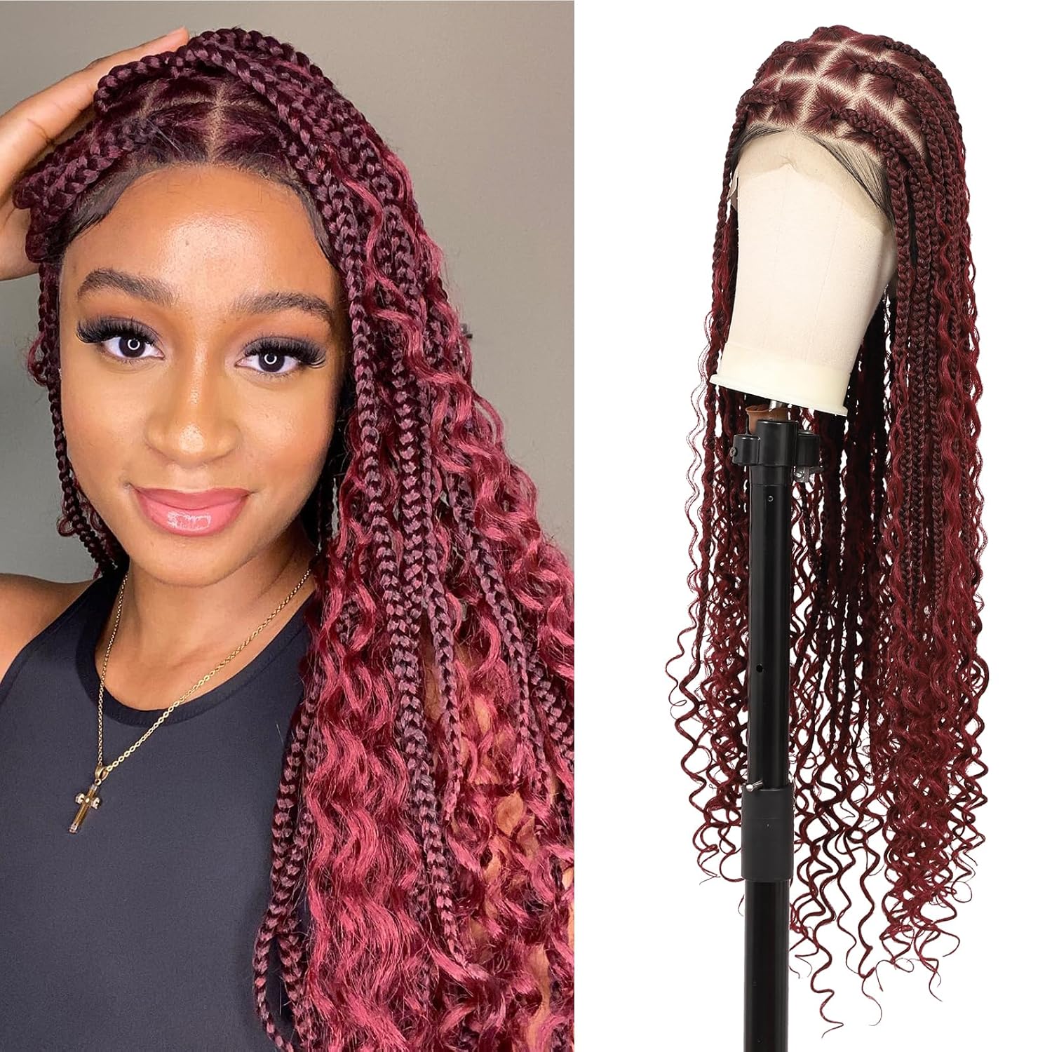Amazon.com : Kalyss 360° HD Full Lace Knotless Boho Braided Wigs for ...