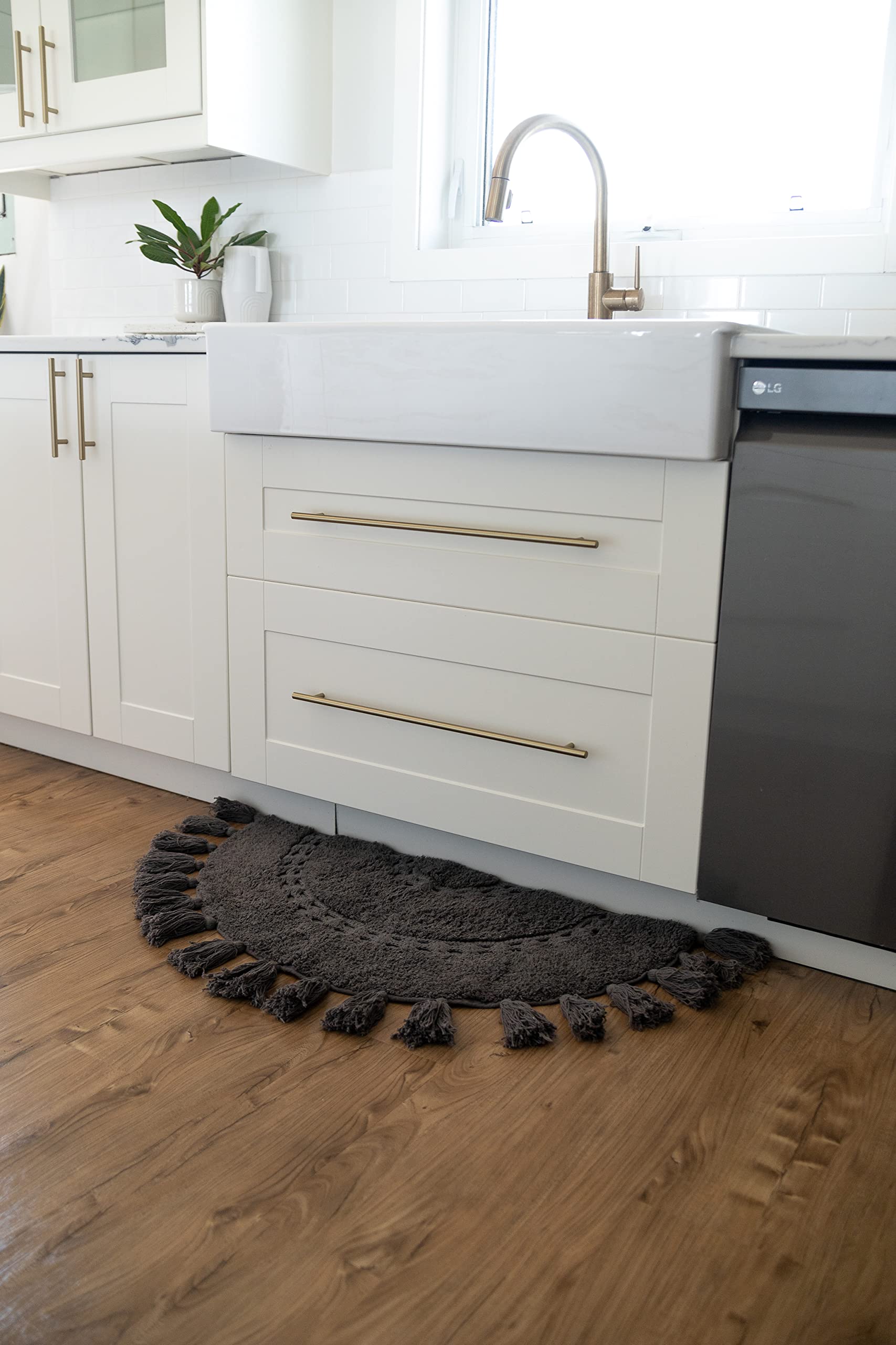 Half Circle Bohemian Bathroom Rug with Tassels & Crochet Insert ...