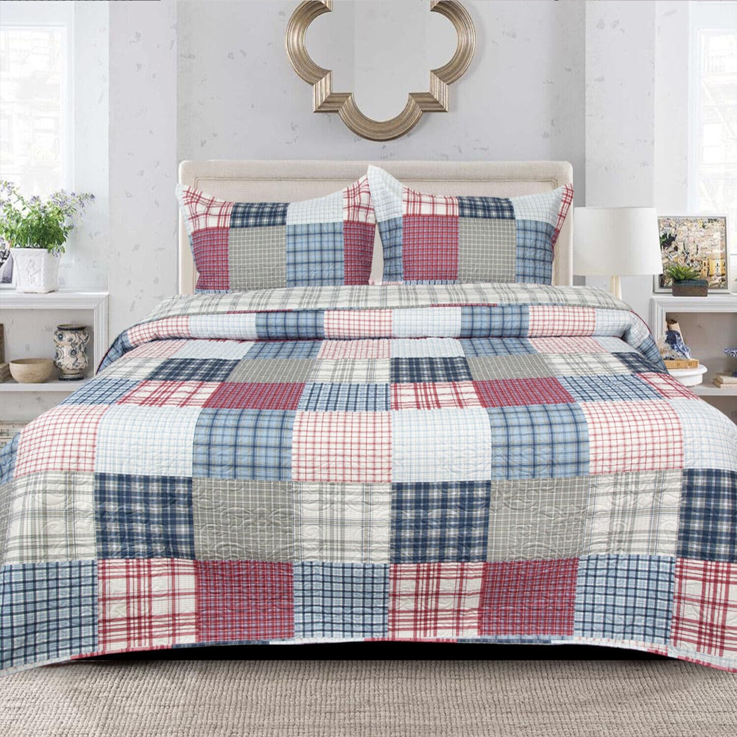 Single Bed Patchwork Bedspread 100% Cotton Filling Floral Vintage ...