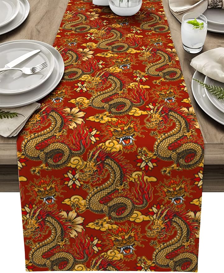 Amazon.com: Table Runners Chinese Style Dragon 13x72 Inches Farmhouse ...