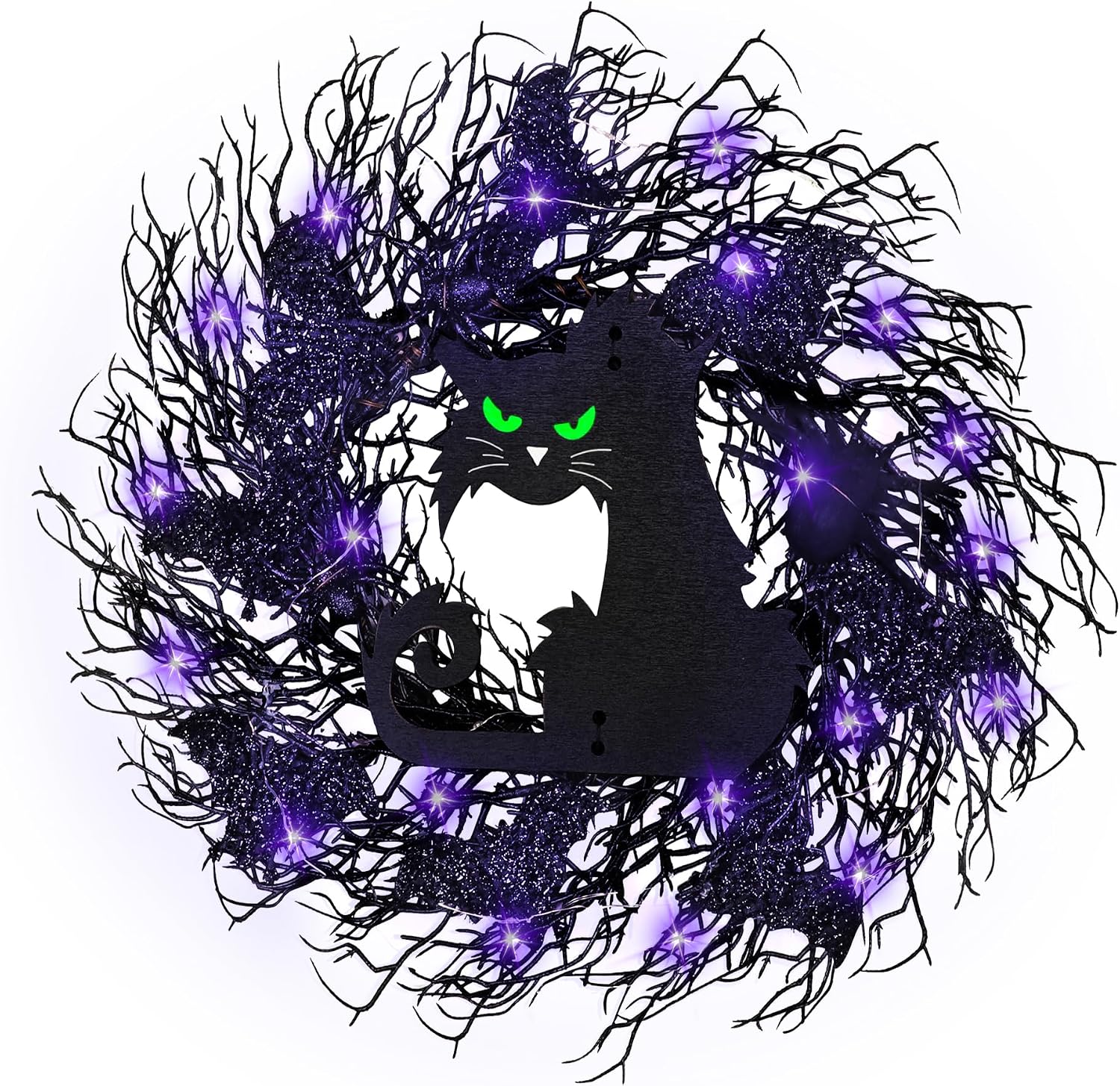 Amazon.com: 20 Inch Halloween Wreath with Purple LED Lights, Halloween ...