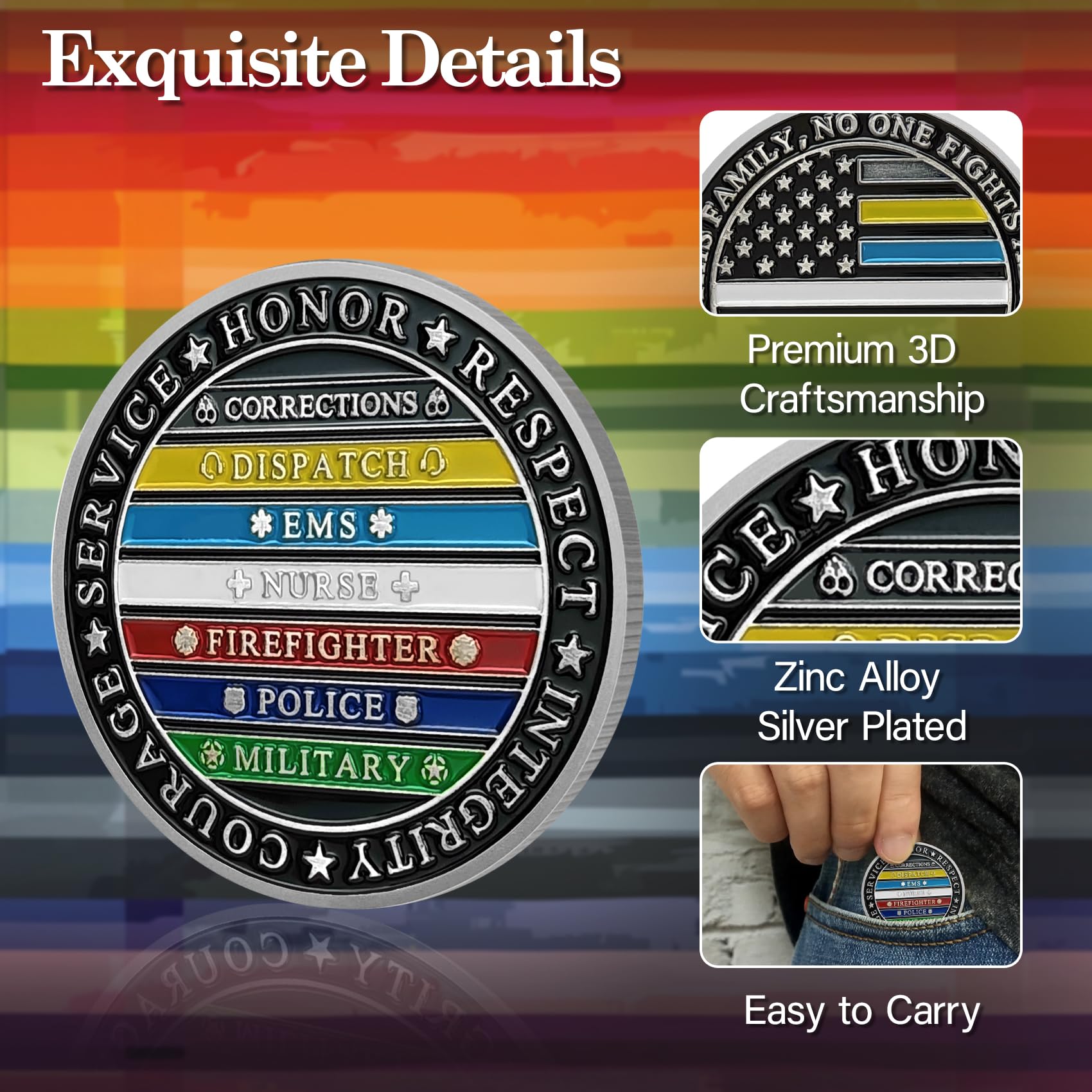 Snapklik.com : Thin Multi Line Challenge Coin - No One Fights Alone ...