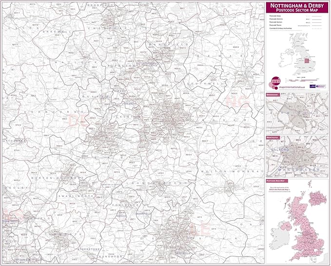 Nottingham and Derby Postcode Sector Map (Laminated) : Amazon.co.uk ...
