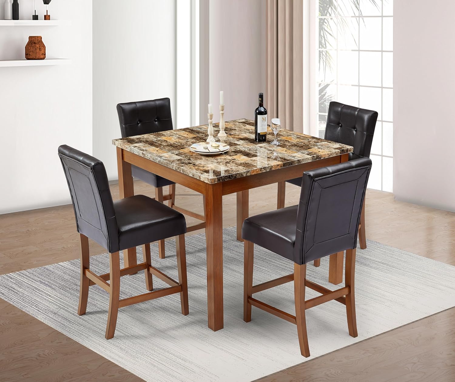 Amazon.com - WOXYX 5-Piece Square Faux Marble Top Dining Table Set ...