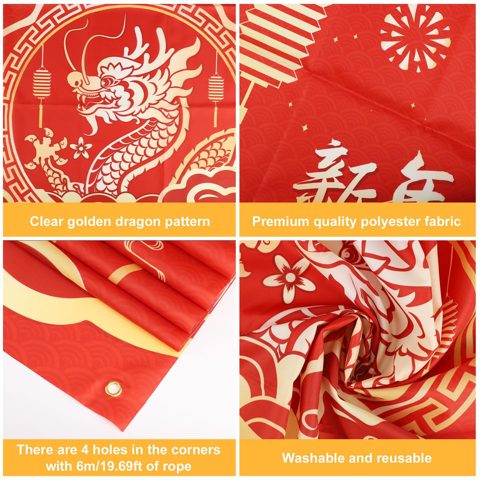 2024 Chinese New Year Banner, Year of The Dragon Banner Red Happy ...