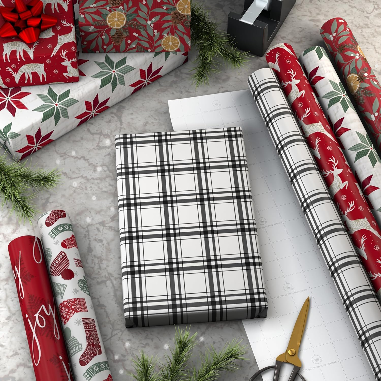 Magic Scotch Tape Hallmark Flat Christmas Wrapping Paper Sheets With ...