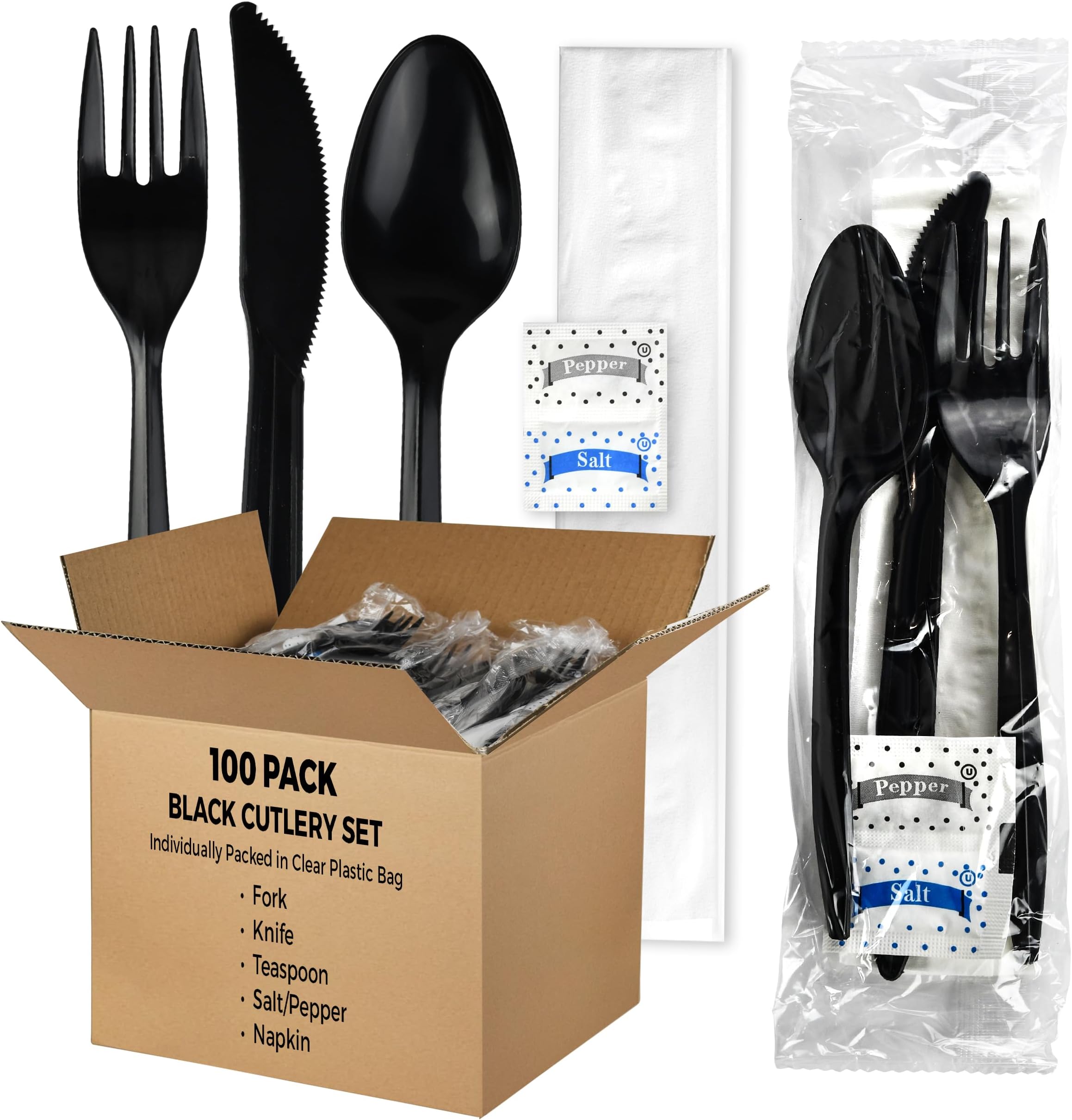Amazon.com: KitchenDine (100 Pack) Medium Weight Wrapped Black Plastic ...