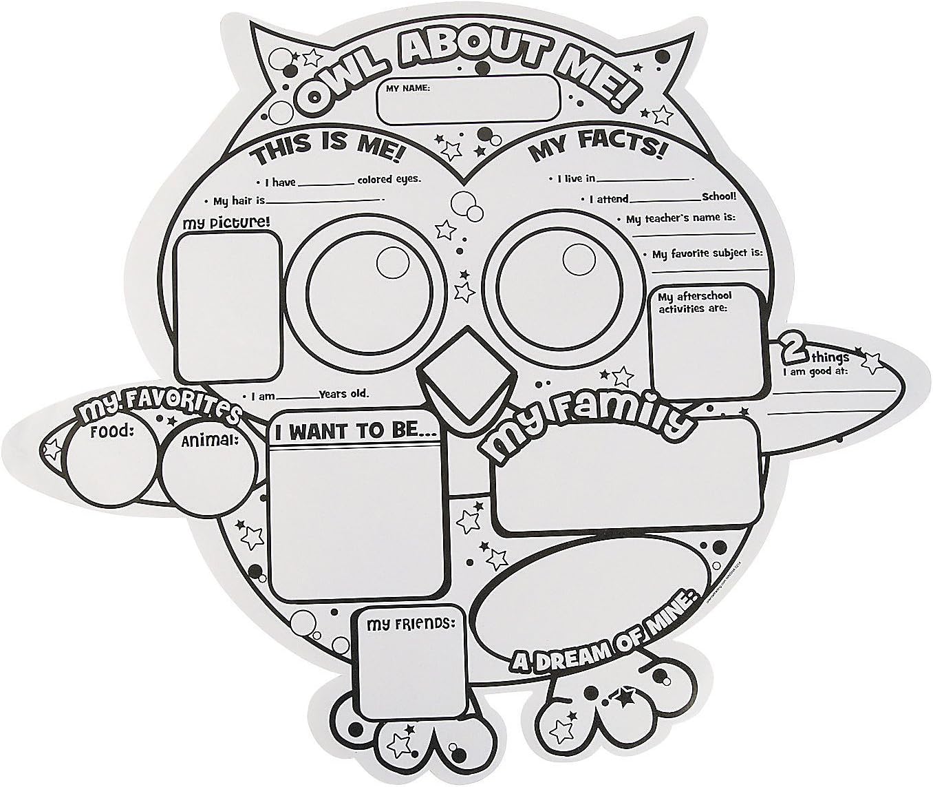 Amazon.com: Fun Express Owl All About Me Posters - 30 Color Your Own ...