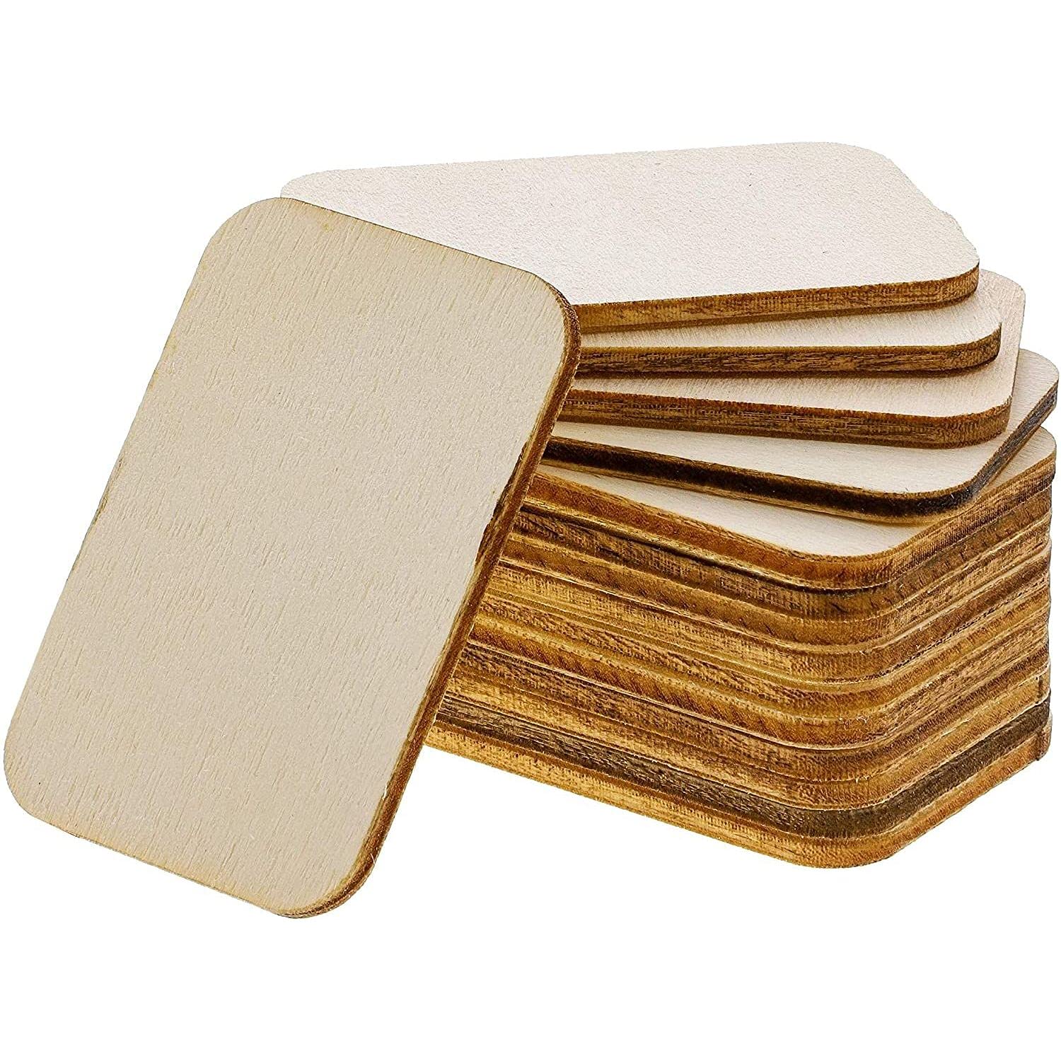 Wooden Cutouts for Crafts with Rounded Corners, Wood Rectangle (2x1.3 ...