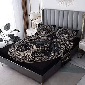 Amazon.com: Rejkxyw Queen Sheet Set Viking Crow - Gothic Raven Bed ...