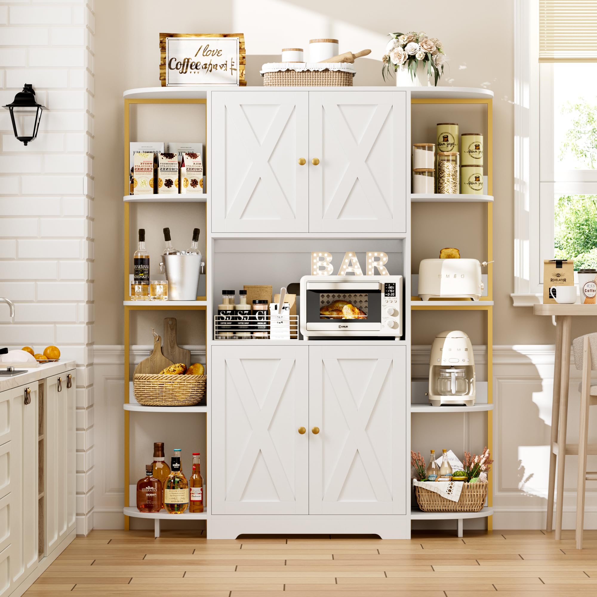 Microwave Pantry Cabinet Kitchen Pantry Storage Cabinet, Modern Buffet ...