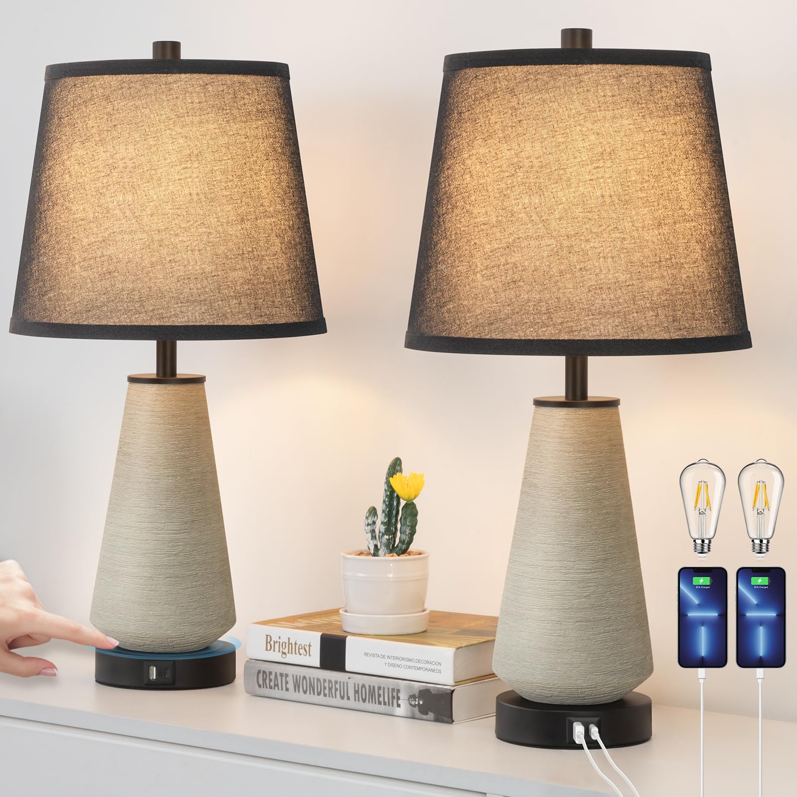 Snapklik.com : FOLKSMATE 22" Set Of 2 Touch Control Table Lamps, 3-way ...