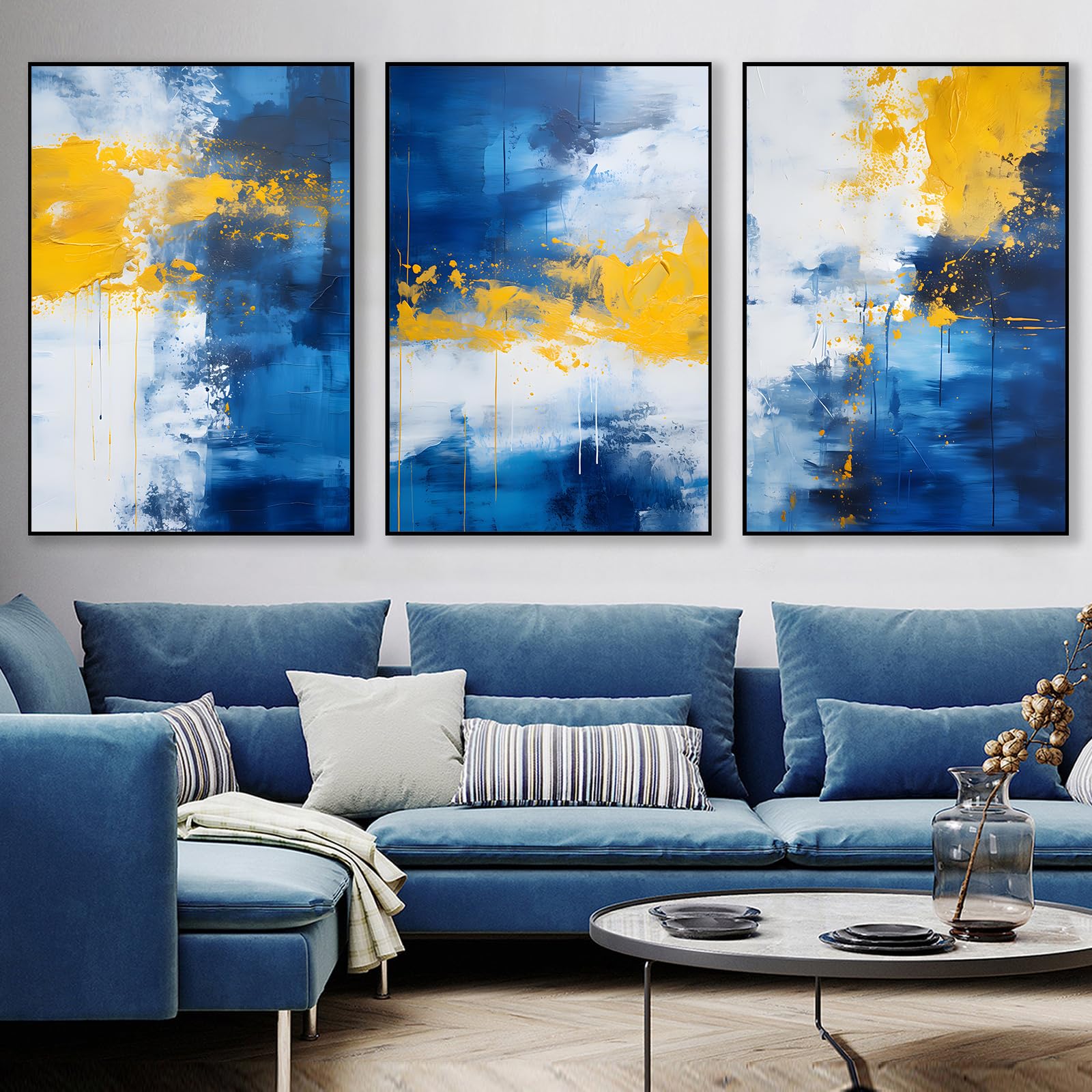 Amazon.com: Yellow and Blue Abstract Wall Art Blue Abstract Painting ...