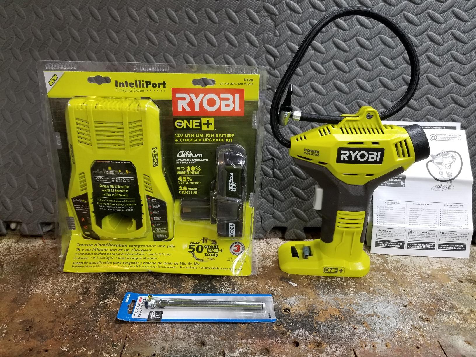 Ryobi P737 18-Volt ONE+ Lithium-Ion Cordless Power Inflator Kit with 1. ...