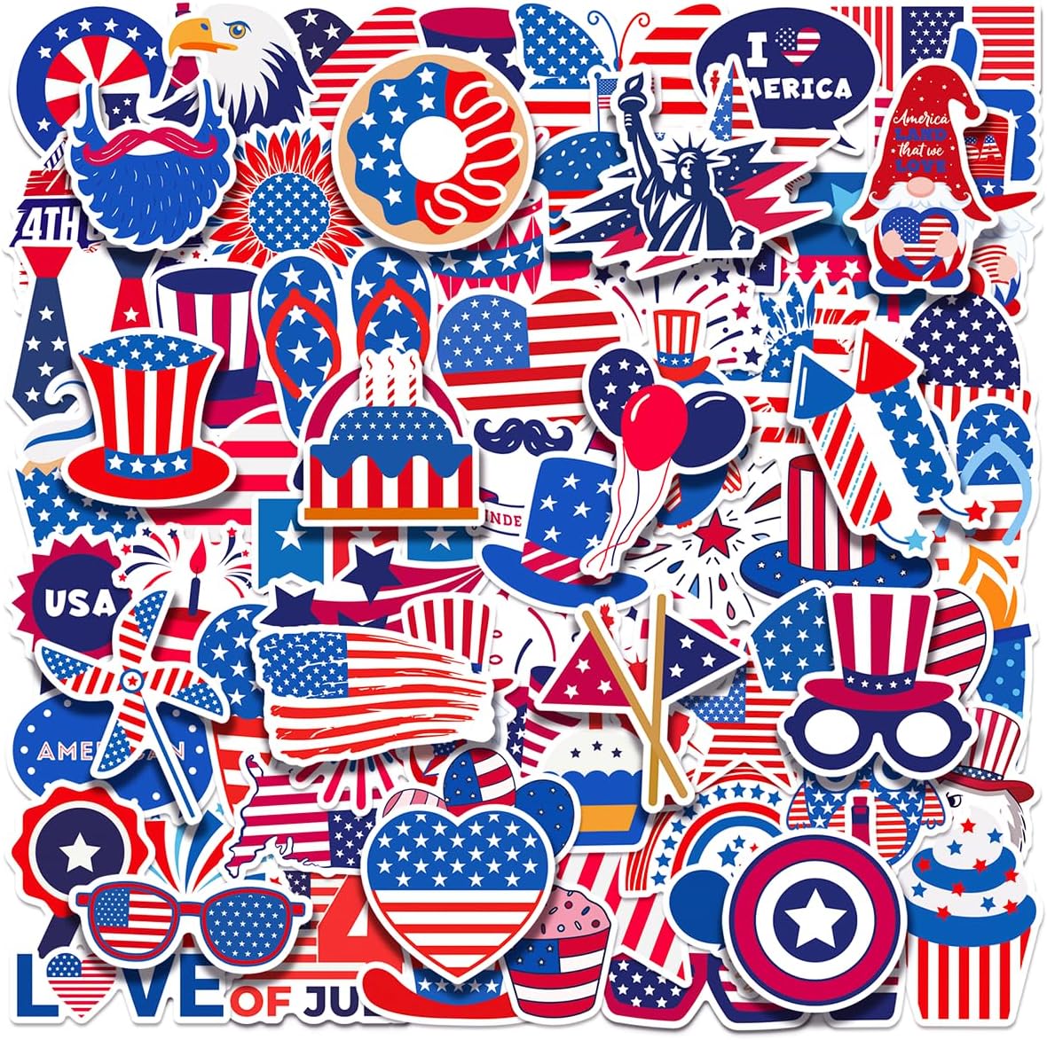 Amazon.com: 100pcs 4th of July Theme Waterproof Vinyl Stickers ...