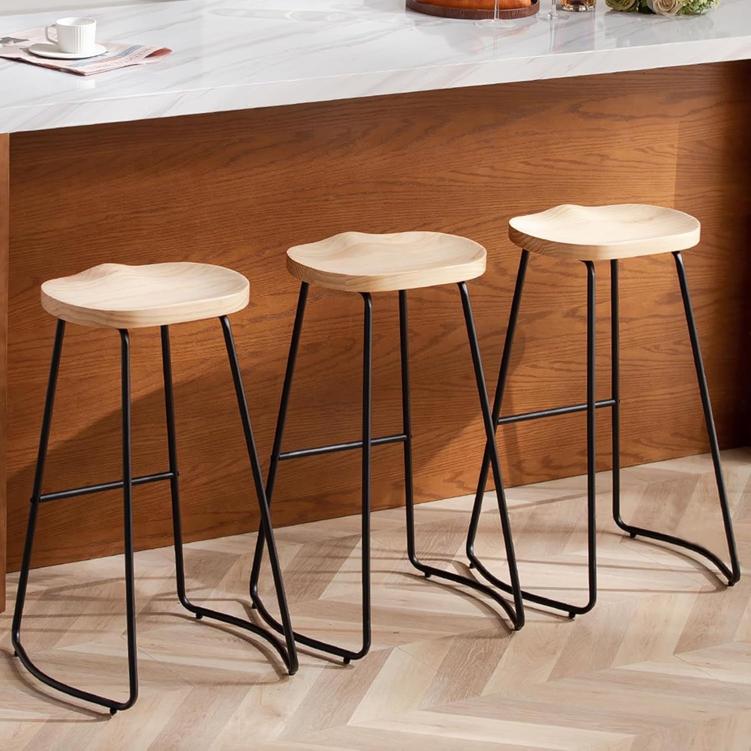 Amazon.com: HeuGah 30 Inch Bar Stools Set of 3, Wooden Stool Counter ...